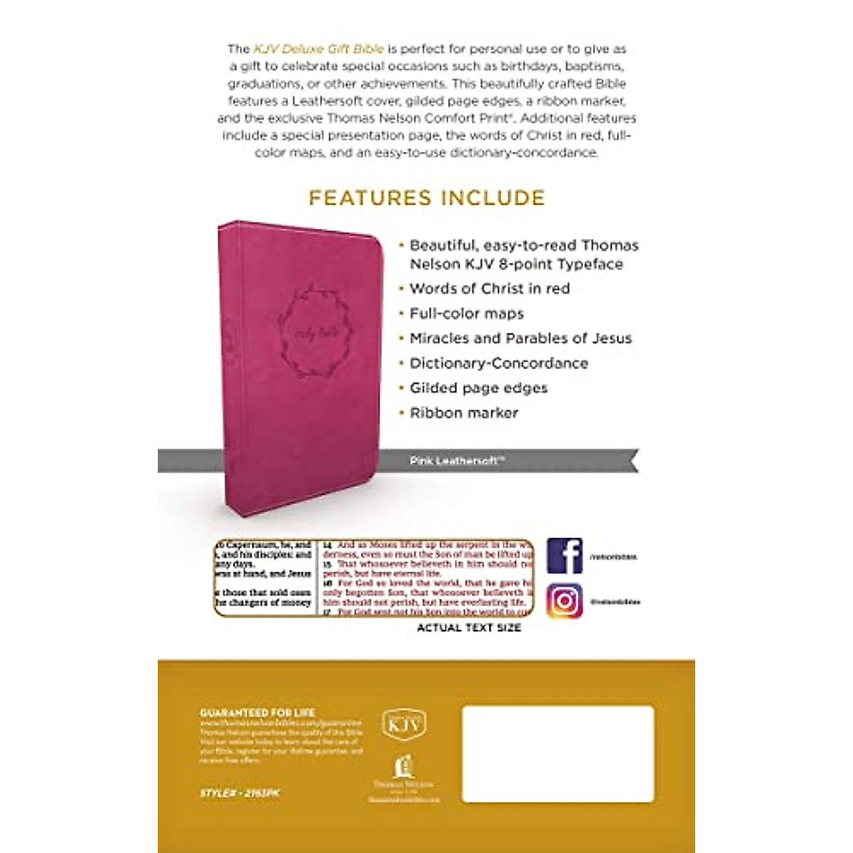 Personalized Bible Custom Text Your Name KJV Deluxe Gift Holy Bible Pink Leathersoft King James Version Custom Made Gift for Baptism Christenings Birthdays