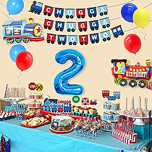 Chugga Chugga Two Two Party Decorations for 2 Years Old Boys, Railroad Train Crossing Theme Birthday Party Supplies - Chugga Chugga Two Two Banner, Cake Topper, Train Foil Balloons