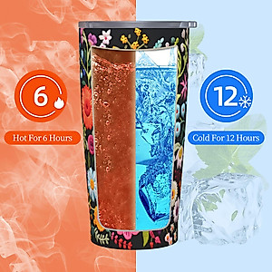 AYCZN Embroidered Flower Insulated Tumbler with Lid and Straw, Spring Floral Stainless Steel Coffee Mug 20oz Water Bottle Leakproof Travel Thermal Cup