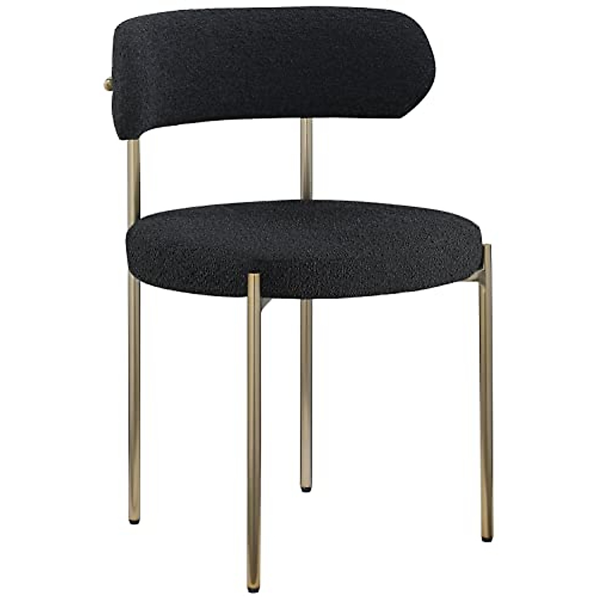 Meridian Furniture Beacon Collection Modern | Contemporary Upholstered Dining Chair, Brushed Brass Finish Iron Frame, Set of 2, 22" W x 21" D x 30" H, Black
