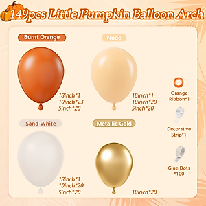 149pcs Fall Balloon Arch Kit Thanksgiving Balloon Arch Little Pumkin Balloon Garland with Brown Burnt Orange Balloons Different Sizes for Birthday Little Pumpkin Wedding Fall Baby Shower Decorations