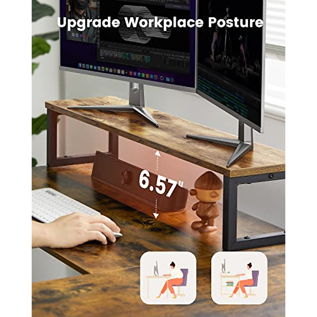 ErGear L Shaped Computer Desk with USB Charging Port and Power Outlet, 55 inch Corner Desk with Storage Shelves, 2 Person Long Gaming Table Modern Home Office Desk