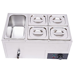 Electric Bain Marie, 600W 5-Pan Commercial Portable Steam Table Food Warmer, 20Qt Stainless Steel Canteen Buffet Warmer Electric Food Warmers and Servers for Parties, Buffets, Hotels