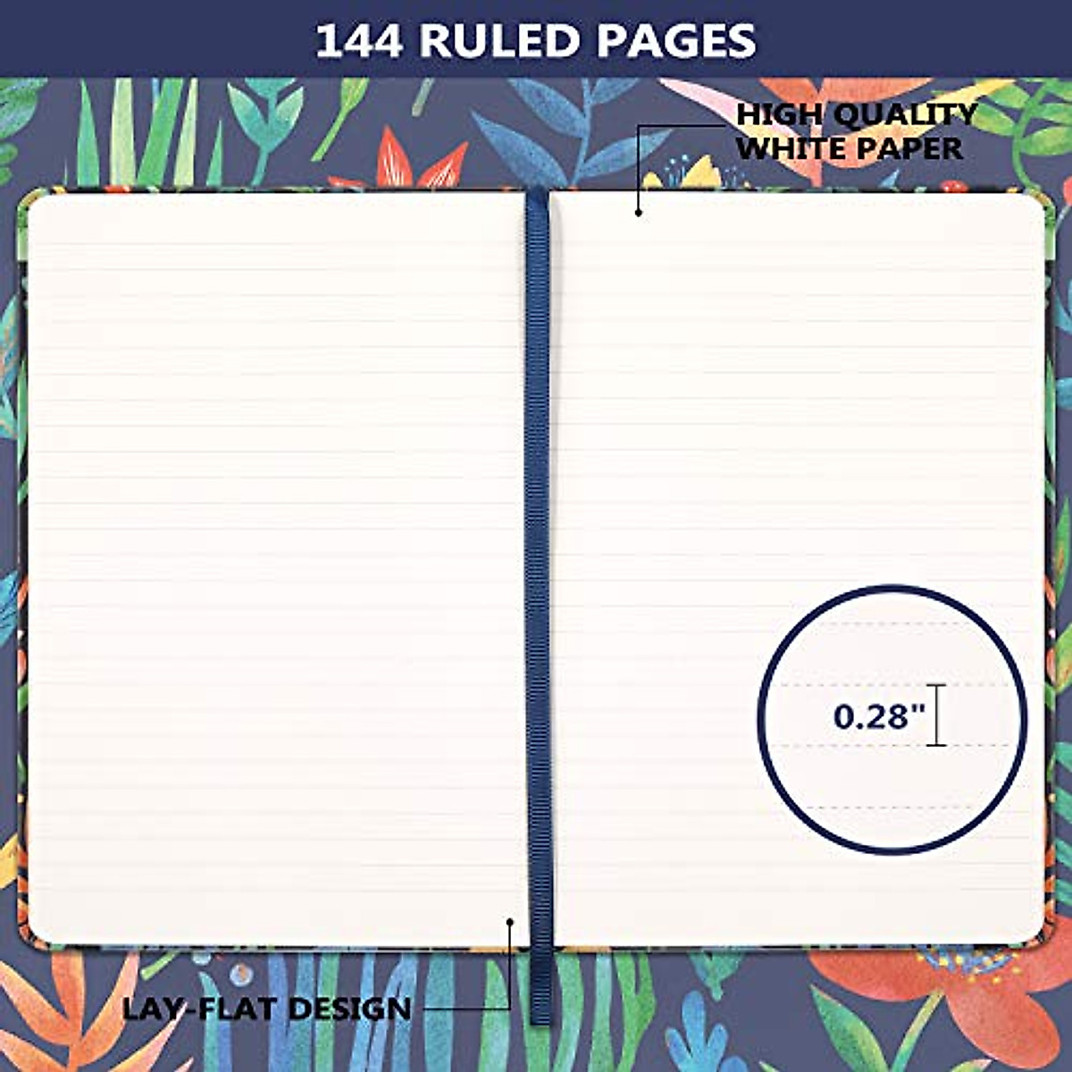 Lemome Home Journal/Ruled Notebook - Hardcover Ruled Journal with Premium Thick Paper, 5.8" x 8.4", Back Pocket + Bookmark + Round Corner Paper + Banded - Navy Floral