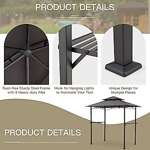 AECOJOY 8' x 5' Grill Gazebo, Grill Canopy for Outdoor Grill, 2- Tier BBQ Gazebo Shelter for Patio, Backyard and More (Dark Grey)