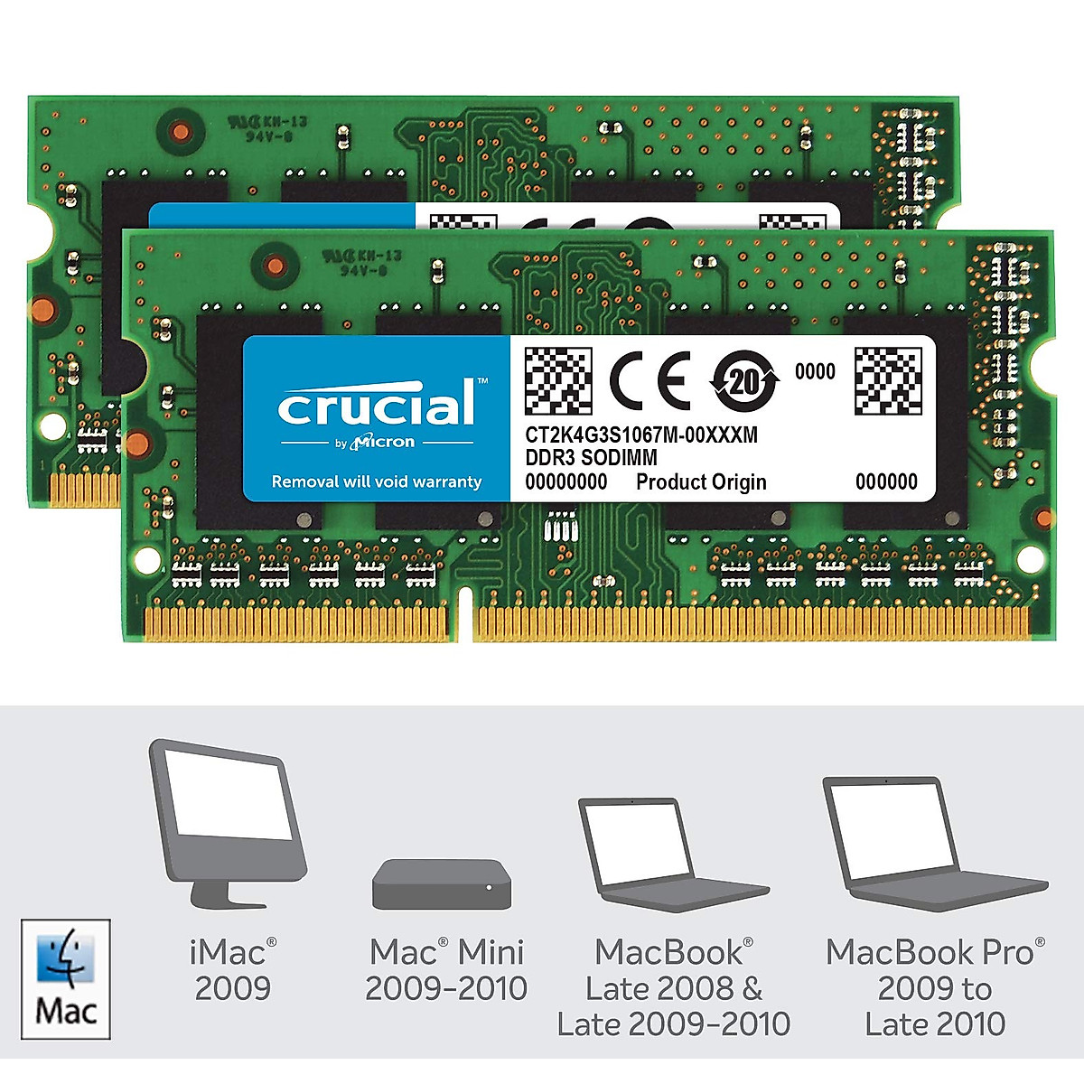 Crucial Technology 8GB Kit (4GBx2), 204-pin SODIMM, DDR3 PC3-8500,