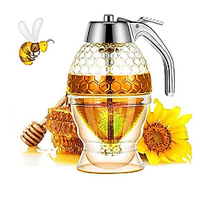 Honey dispenser, syrup dispenser, beautiful honeycomb honey jar, honey jar with stand
