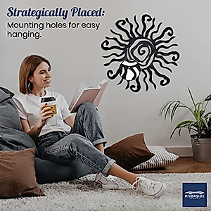Riverside Designs Wacky Sun Metal Wall Art Indoor/Outdoor Decor - 18" Black Rust Proof Wall Sculpture - Made in USA - Ideal for Bedroom, Garden, Home, Patio and Farmhouse