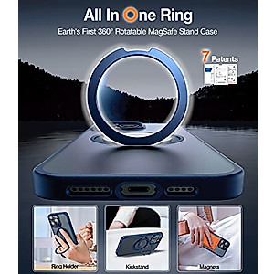 TORRAS 360° Rotatable Ring for iPhone 14 Pro Max Phone Case [Compatible with Magsafe] with Stand, Magnetic Ring Holder Military Grade Shockproof Translucent Back Slim UPRO Ostand Pro, Blue