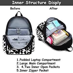 Bluboon College Laptop Backpack School Bookbag Travel School Bag for High School(Cow-Black)