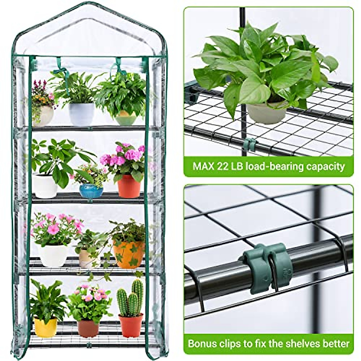 Mini Greenhouse for Outdoors Indoor: Ohuhu Small Green House with 4 Tier Shelves, Portable Plastic Greenhouses with Heavy Duty Transparent PVC Cover for Winter Garden Patio Backyard Porch Balcony