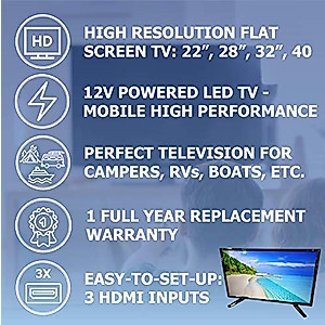 FREE SIGNAL TV Transit 28" 12 Volt DC Powered LED Flat Screen HDTV for RV Camper and Mobile Use