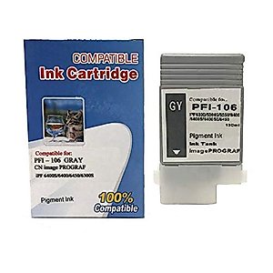 Vivid Colors Pfi-106 Compatible Ink Cartridge Replacement for Canon PFI-105GY, PFI-106GY (130ml, Gray) for iPF6300, iPF6300S, iPF6350, iPF6400, iPF6400S, iPF6450 Printers