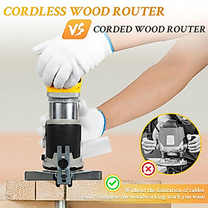 AwxryoX Cordless Router for Woodworking, 21V Router Tool with 2 x 4.0Ah Battery, Brushless Trim Router with20PCS 1/4" Bits, 6 Variable Speeds Compact Router Para Madera Kit for Dust Hood