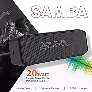 Santana Samba by Carlos Santana, High Power Portable Bluetooth Speaker, 20W Outdoor Speaker, IP67 Dustproof & Waterproof Stereo Speakers, 20H Playtime, Powerful Extra Loud Volume with Rich Bass