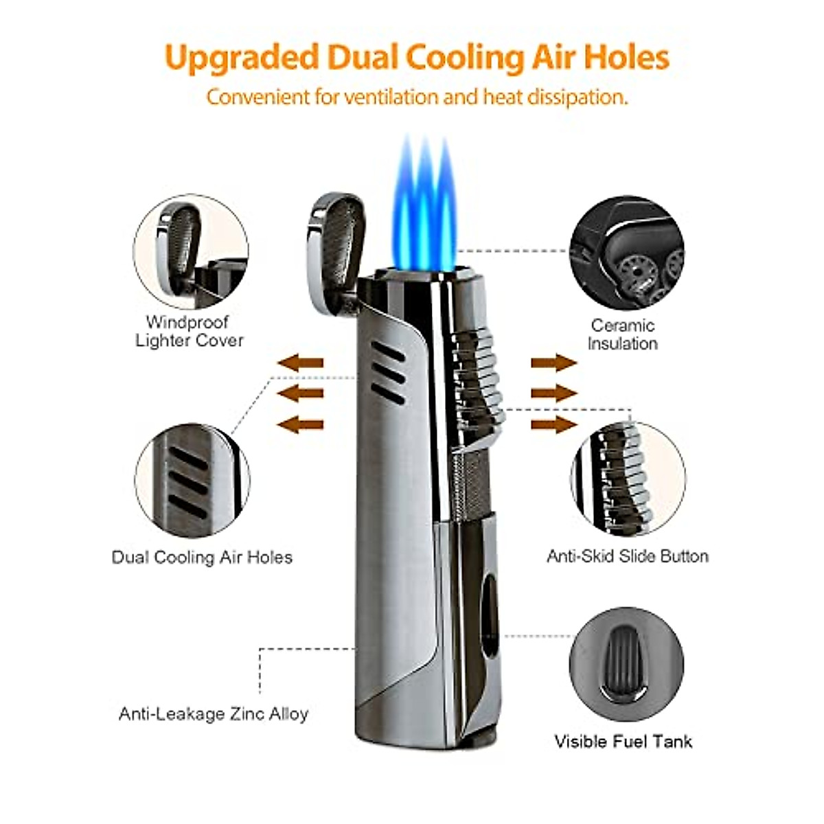 RONXS Torch Lighter, Triple Jet Flame Lighter with Punch, Refillable Windproof Pocket Butane Lighter, Ideal Gift for Men Father (Butane Gas Not Included)