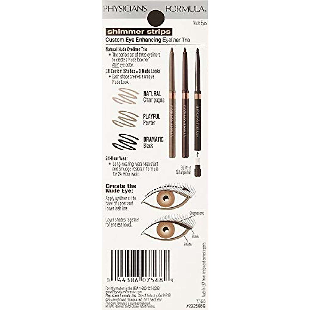 Physicians Formula Shimmer Eyeliner Pencil Set Of 3, Black, Dark Brown, Brown, Custom Eye Enhancing Eyeliner Trio, Dermatologist Approved