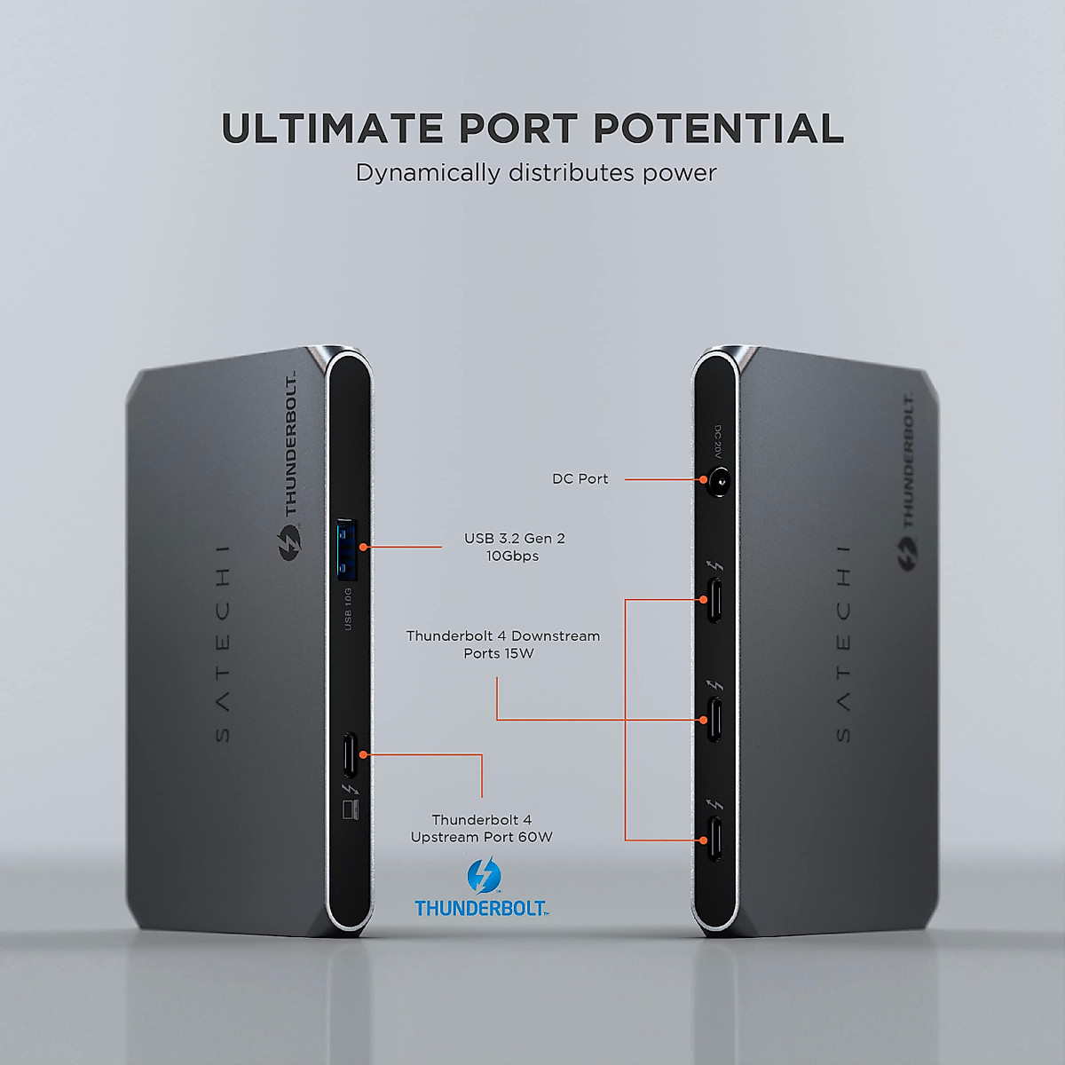 Satechi Thunderbolt 4 Hub 5 in 1, Thunderbolt 4 Dock with 3 Thunderbolt 4 Downstream Ports, 60W PD Charging, Single 8K/ Dual 4K Display, USB-A Data, DC Port for MacBook, Windows