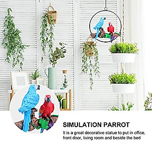 YARNOW Patio Home Garden Hanging Macaw Parrot Perching on Branch in Metal Round Ring Figurine Sculpture Nature Lovers Tropical Bird Collectors Decor Red Blue
