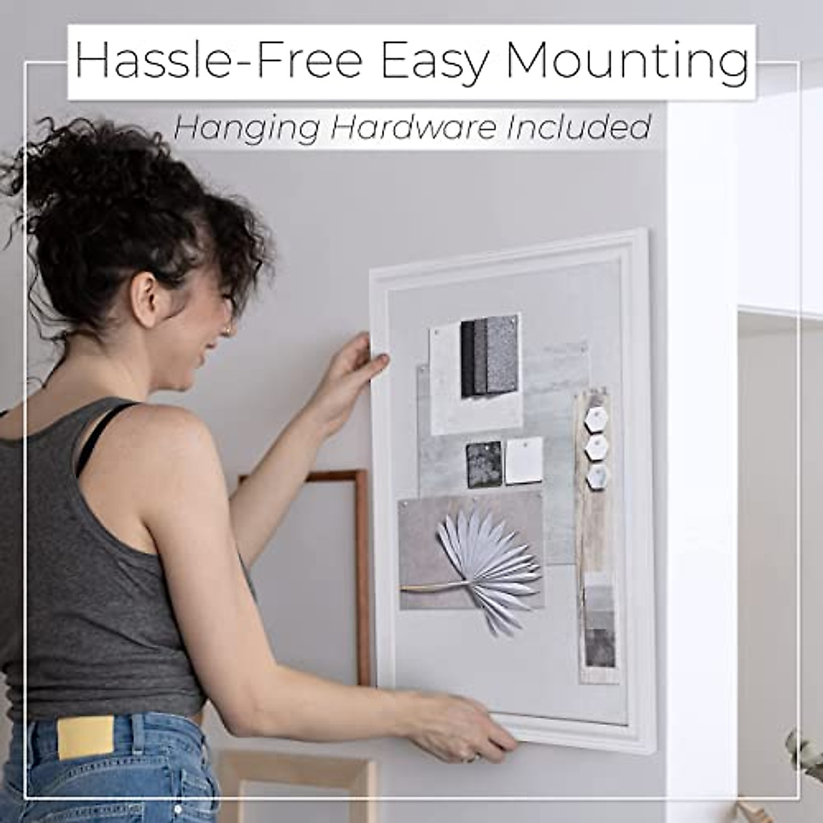 SKL Products Cork Board - 30" x 20" Large, Framed, White Bulletin Board for School, Home, Kitchen & Office Walls