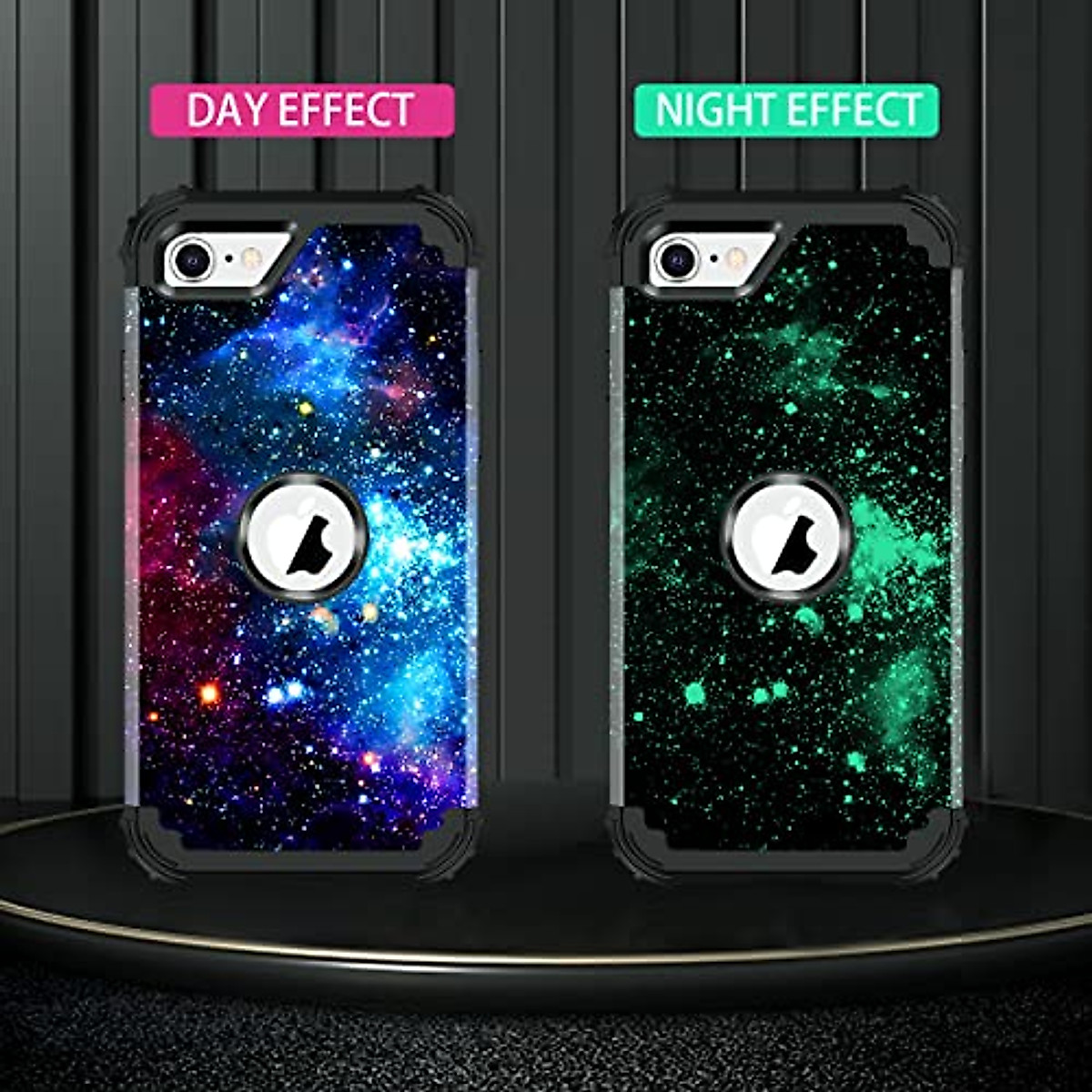 Rancase for iPhone SE 2022/2020 Case,Three Layer Heavy Duty Shockproof Protection Hard Plastic Bumper +Soft Silicone Rubber Protective Case for iPhone SE 2022/2020 4.7 inch,Shiny in The Dark Blue