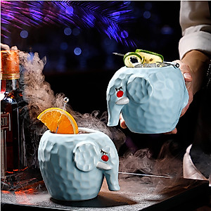 SUN GKOTTA Ceramic Mug elephant Shape Tiki Mugs Set of 2,Tiki Cups,Cute Exotic Cocktail Glasses for Bar Mai Tai, Punch, Pina Colada, and Tropical Drinks