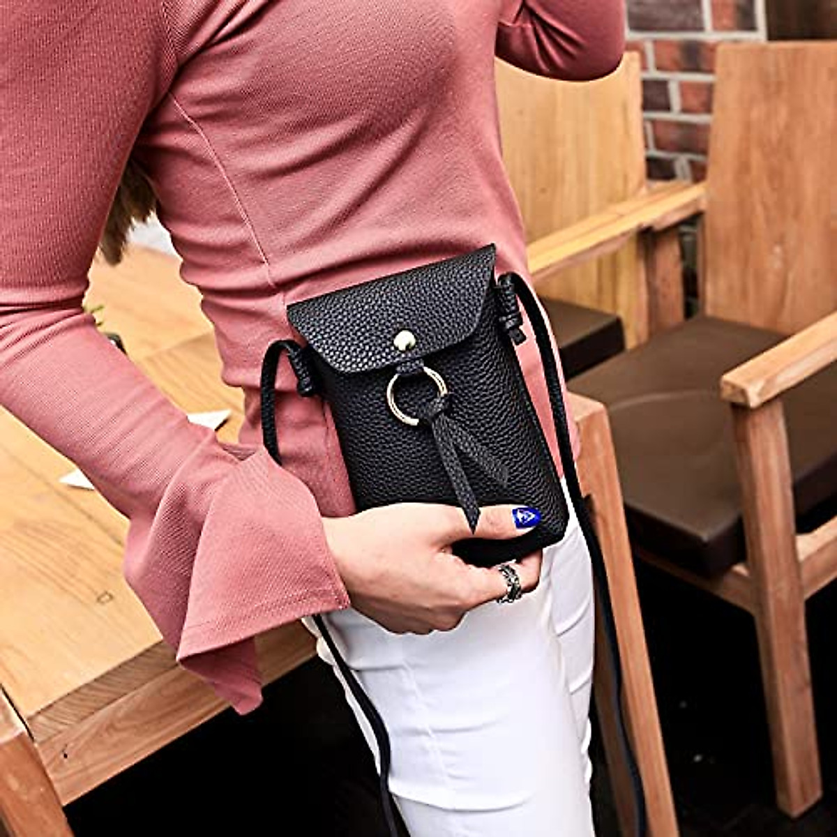 PKSANIT Leather Crossbody Bag, Mini Cell Phone Purse Wallet Fashion Travel Shoulder Bag (Black)