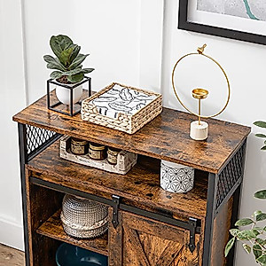 VASAGLE Buffet Cabinet, Sideboard with Open Compartment, Sliding Barn Door, 27.6”L x 11.8”W x 31.5”H, Industrial Rustic Brown and Black ULSC089B01