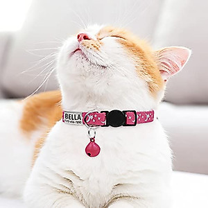 LaReine 2 Pack Cat Collar Personalized, Breakaway Kitten Collar with Phone and Name tag, Cat Collars Reflective with Bell for Girls & Boys (7.5"-12.5" Neck, Hot Pink)