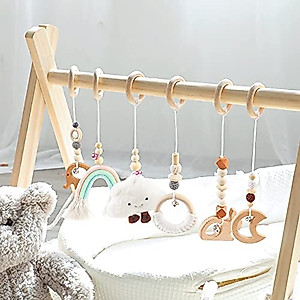 Golener Baby Play Gym Wooden Baby Gym with 6 Infant Activity Toys,Foldable Frame Hanging Bar,Toddler Activity Center with Pull Ring,Wood Gyms for Newborn Gift, Girl & Boy Shower Gift,Easy to Assemble