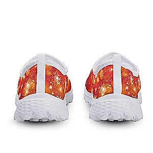 Bulopur Christmas Snowman Women Trainers Running Shoes, White Snowflake Lightweight Sports Shoe, Red Blue Ladies Breathable Spring/Autumn Gym Walking Sneakers