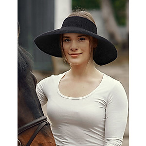 Summer Sun Visor Hats for Women Wide Brim Hat Womens Travel Roll Up Straw Visors Beach Foldable Women, Black
