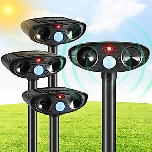 Ultrasonic Animal Repellent Outdoor Solar Animal Repeller with Motion Detection Cat Deterrent Outdoor Deer Repellent Device to Scare Coyote Raccoon Squirrel Rabbit Skunk Repellent for Yard (4)