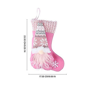 Amosfun Pink Knit Gnome Christmas Stockings Swedish Santa Gnome Hanging Ornament Gifts Pouch Xmas Tree Decor