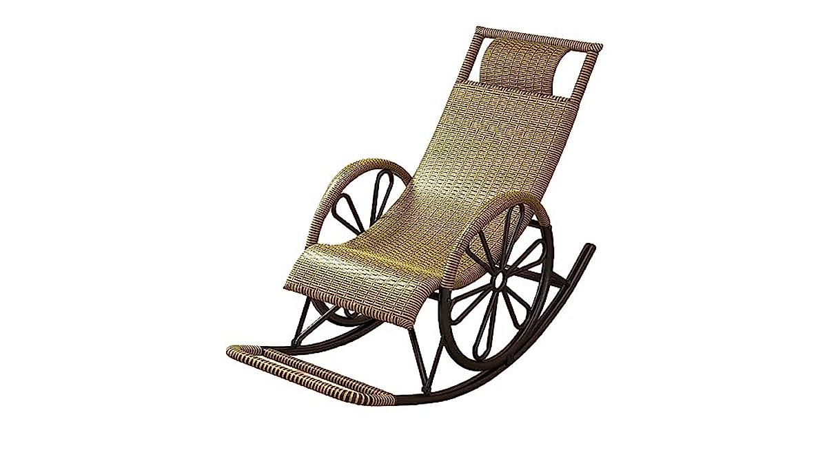 JHKZUDG Green Rattan Rocking Chair for Outdoor Relaxation