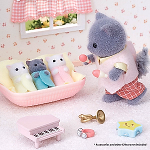 Calico Critters Persian Cat Triplets - Collectible Dollhouse Figures with Cradle Accessory