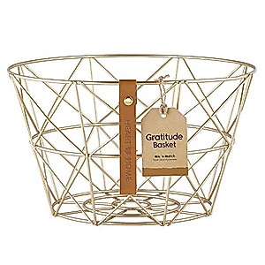 Creative Brands Heartfelt Collection-Round Metal Basket, 12 x 7-Inch, Gold