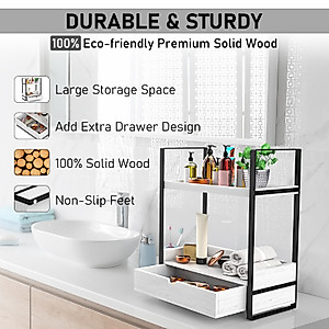 AnnBay Bathroom Counter Organizer,2 Tier Bathroom Organizer Countertop,Bathroom Counter Organizer with Drawers,Wooden Bathroom Organizer with Metal Frame,Perfect for Bathroom,Makeup,Kitchen Storage