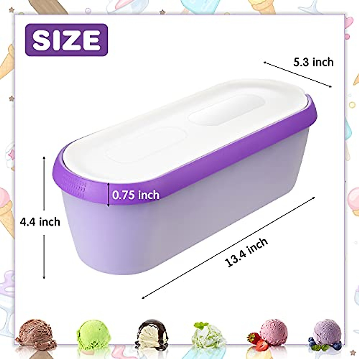 2 Pieces Ice Cream Storage Containers with Lids Set 2.5 Quarts Homemade Ice Cream Tubs, Reusable Cream Container with Non Slip Base Freezer Containers (Green and Purple)