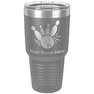 30oz Vacuum Insulated Tumbler Mug, Bowling Ball and Pins, Personalized Engraving Included (Gray)