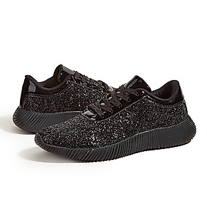BELOS Women's Glitter Shoes Sparkly Lightweight Metallic Sequins Tennis Shoes(10B(M) US, Black)