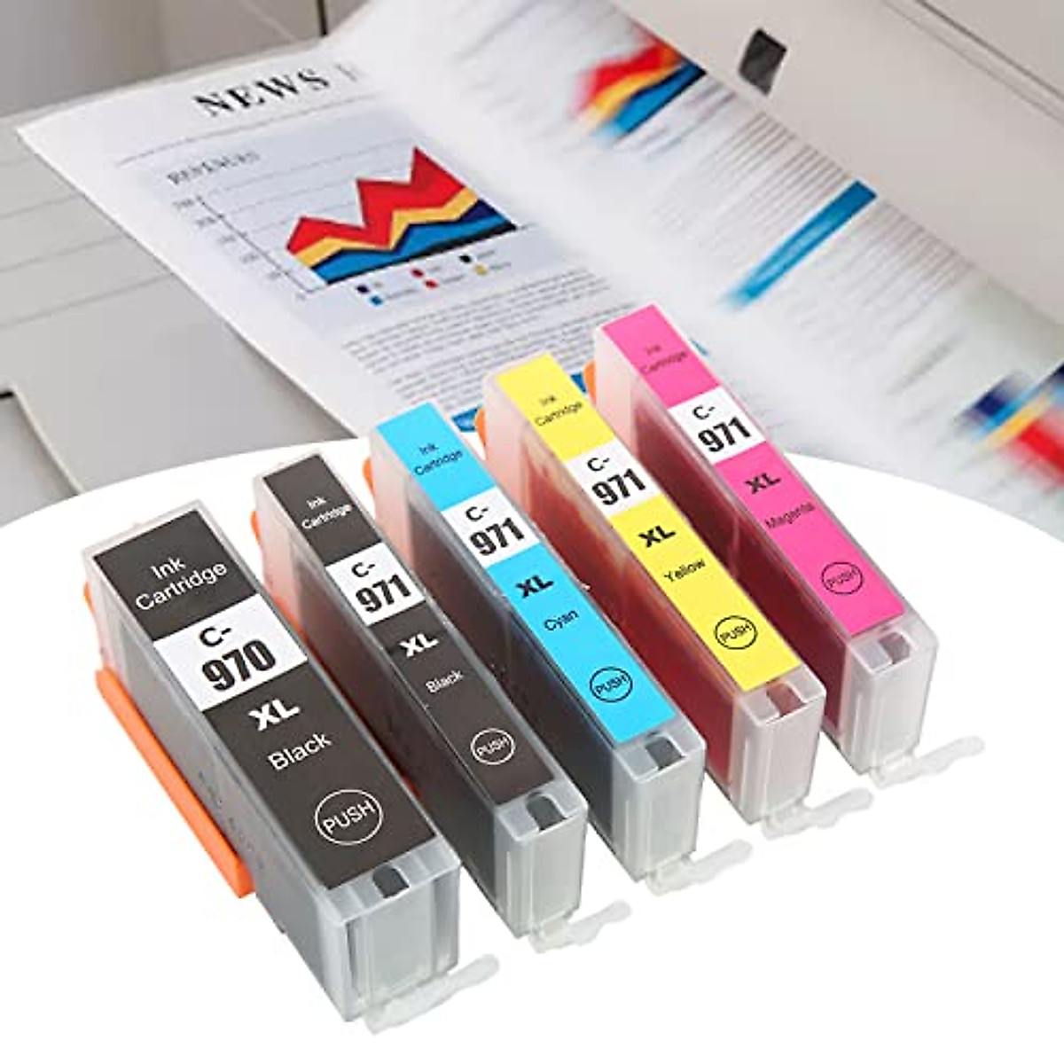 FTVOGUE 970‑971 Multi Colors Ink Cartridge Replacement Inkjet Printer Cartridges for PIXMA MG5790 MG5795 (BK BK C M Y 5 Colors)