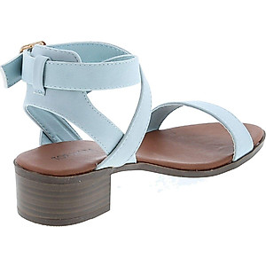 TOP Moda Vision-75 Women's Ankle Wrap Adjustable Buckle Stacked Chunky Heel Sandal,Light Blue,5.5