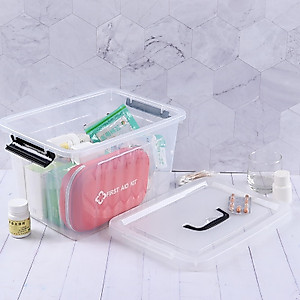 Sadstory 12 Quart Clear Latching Bin with Handle, Plastic Lidded Storage Box, 6 Packs