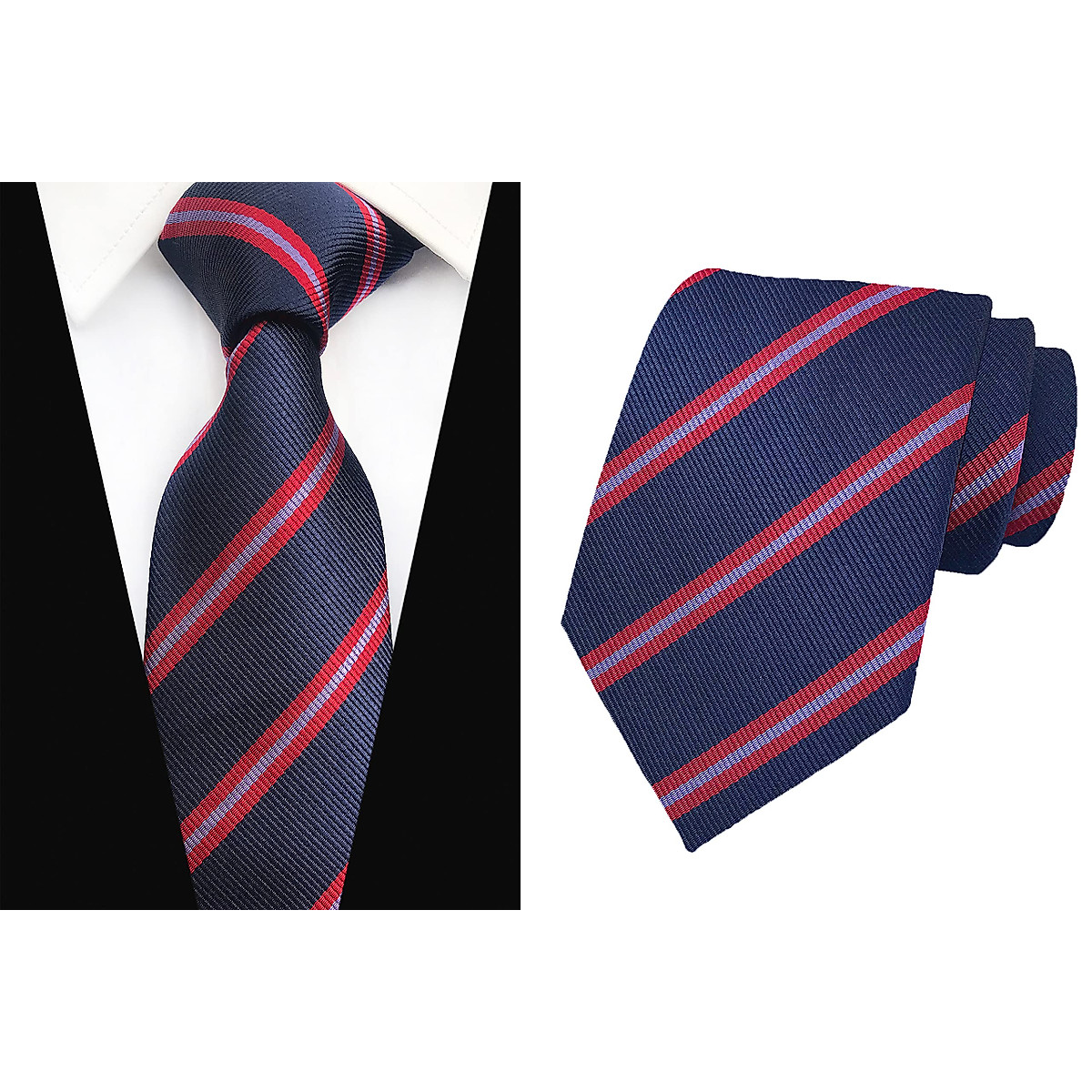 MENDENG Ties for Men Silk Mens Ties Blue Burgundy Stripe Necktie Formal Men's Neckties Business Woven Jacquard Neck Tie