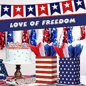 16 Pieces Patriotic Gift Bags with Handle with 18 Pcs Tissue Paper 4th of July Gift Bags American Flag USA Gift Bags for Veterans Day Memorial Day Independence Day Party (Retro Style)