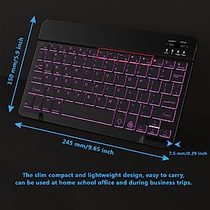 Backlit Bluetooth Keyboard Small Portable External Wireless Keyboard Cordless Rechargeable Illuminated for Android Tablet Cell Phone Smartphone iPad Pro Air Mini iPhone Windows Surface (Black)