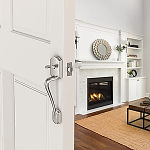 hornbill Front Door Handle, Single Cylinder Lower Exterior Door Handle Set with Interior Lever Reversible for Right and Left Handed Doors, Entry Door Lock HandleSet, Satin Nickel Silver