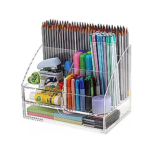 Garneck Stationery Organizer Acrylic Display Case Transparent Countertop Storage Rack Desk Drawer