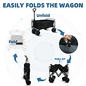 Collapsible Folding Beach Wagon Heavy Duty, 400LBS Capacity Foldable Wagon Carts with Big Wheels and Lock for All Terrain, Garden, Grocery, Outdoor, Camping